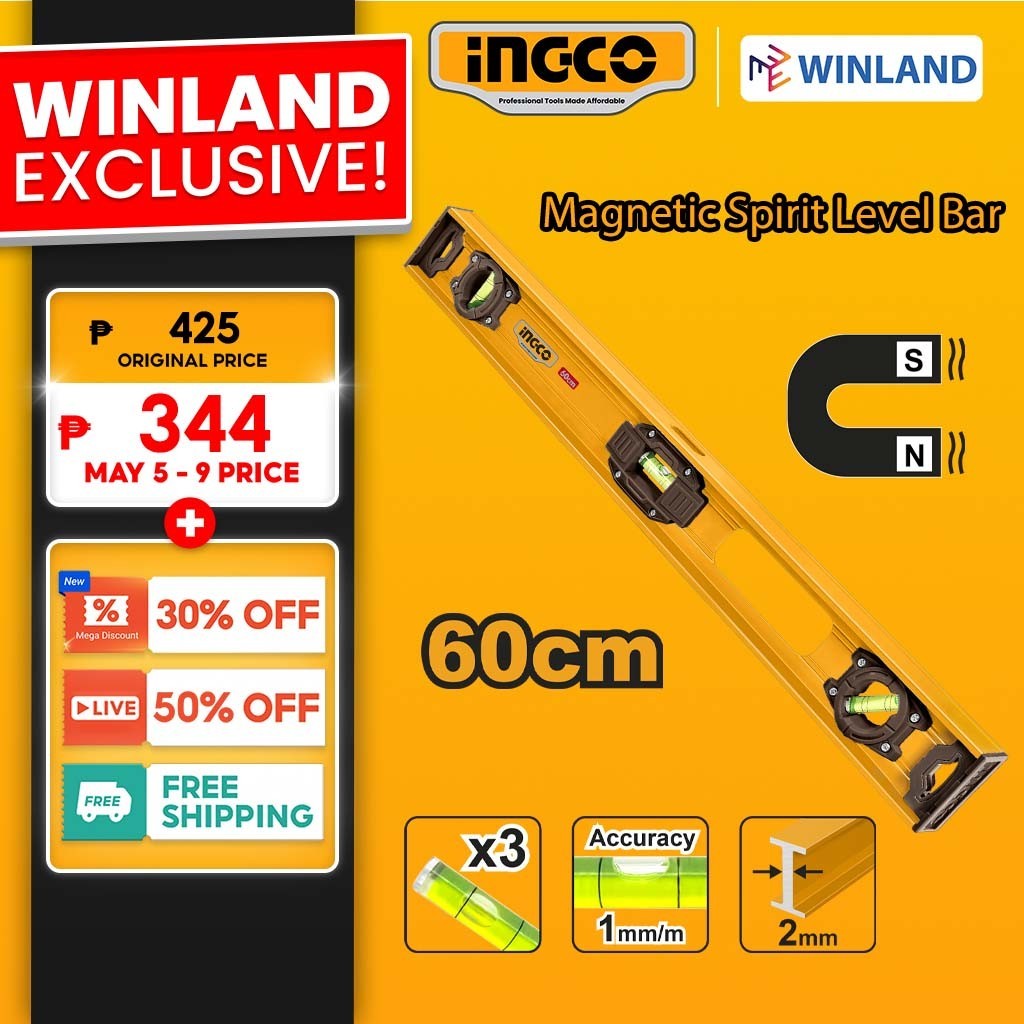 Ingco by Winland Magnetic Spirit Level Bar with Magnet 60cm HSL28060 ...