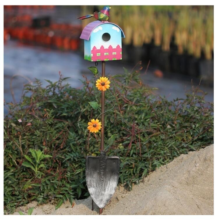 【Pastoral Wrought Iron Shovel Bird House Ground Plug Ornaments Terrace ...