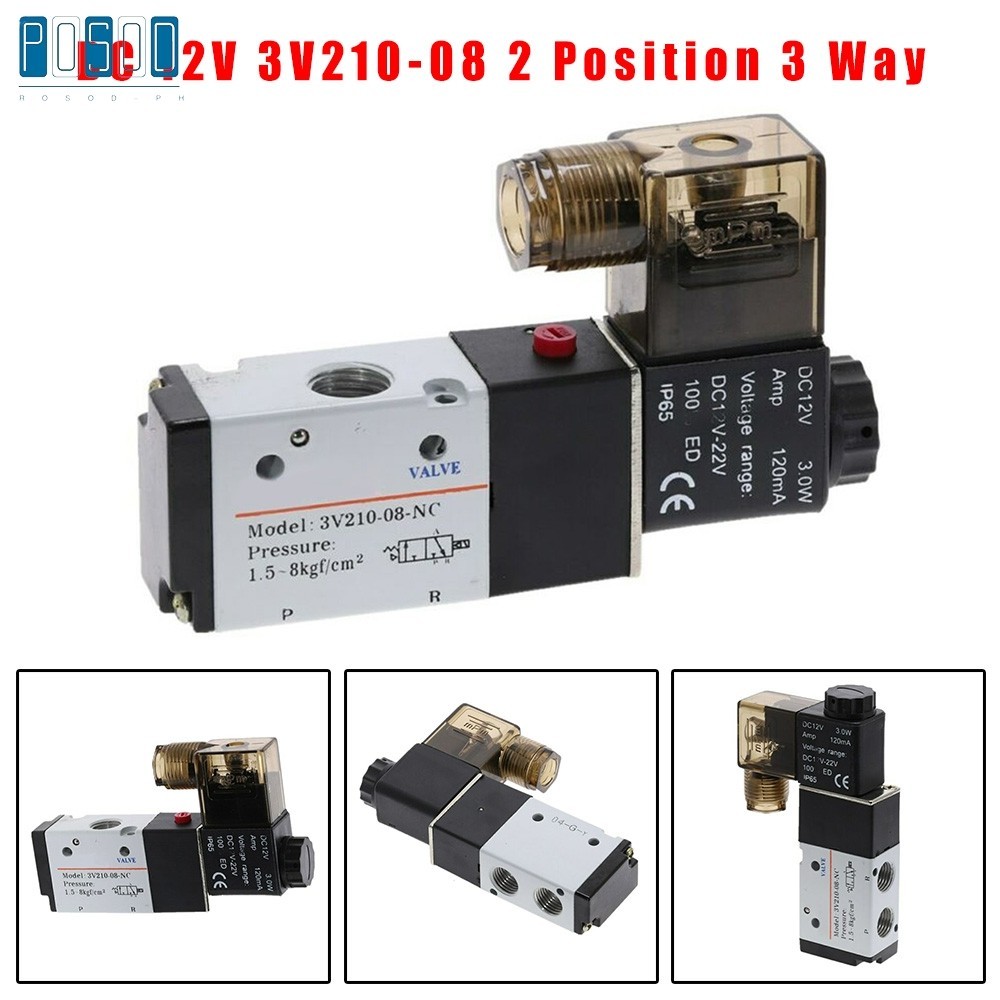 DC 12V 3V210-08 2 Position 3 Way 1/4 PT Air Pneumatic Solenoid-Valve 0.15-0.8MPa | Shopee ...
