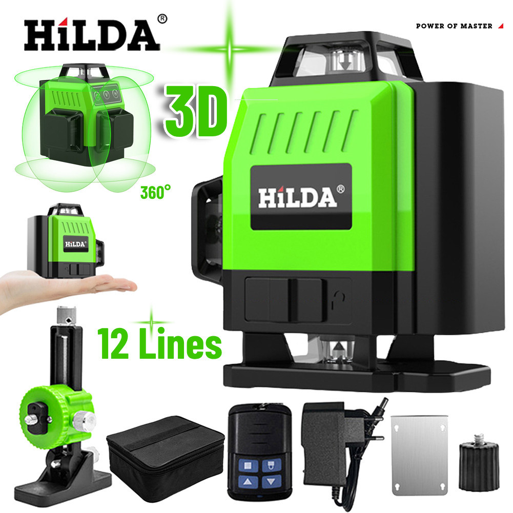 ♣HILDA Mini Laser Level Meter 12 Lines 3D Self-Leveling 360° Horizontal ...