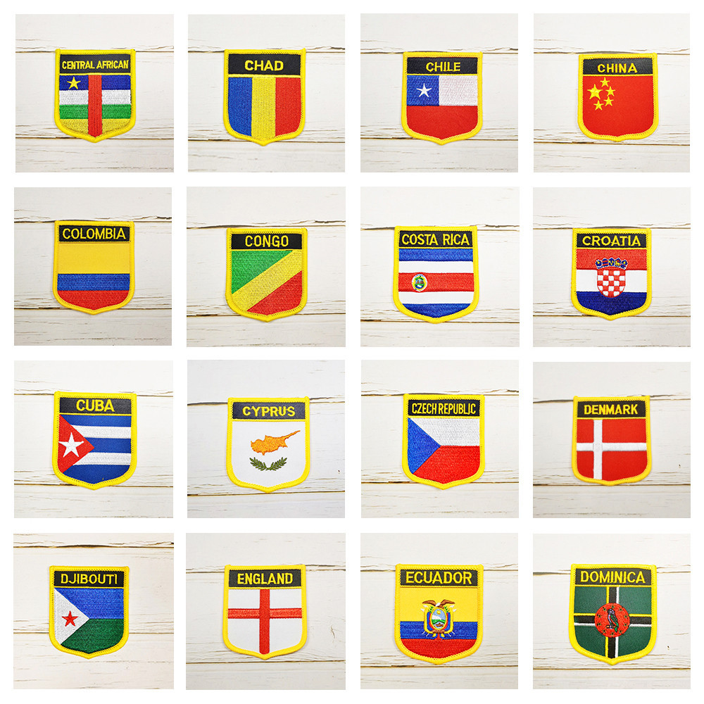 ⓞNational Flag Shield Embroidery Patch Badge All Over the World 6*7cm ENGLAND DENMARK CUBA CHINA ...