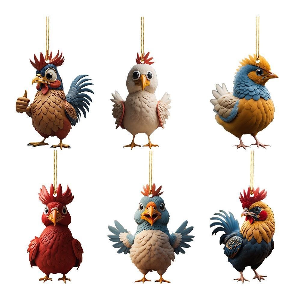 ≈Cute Cartoon Acrylic Christmas Chicken Drop Ornaments Creative Animal ...