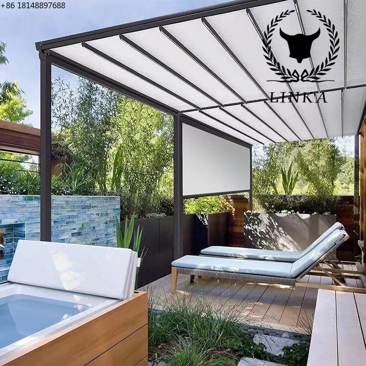 ☁Outdoor waterproof PVC Fabric Retractable Roof Awning Pergola ...