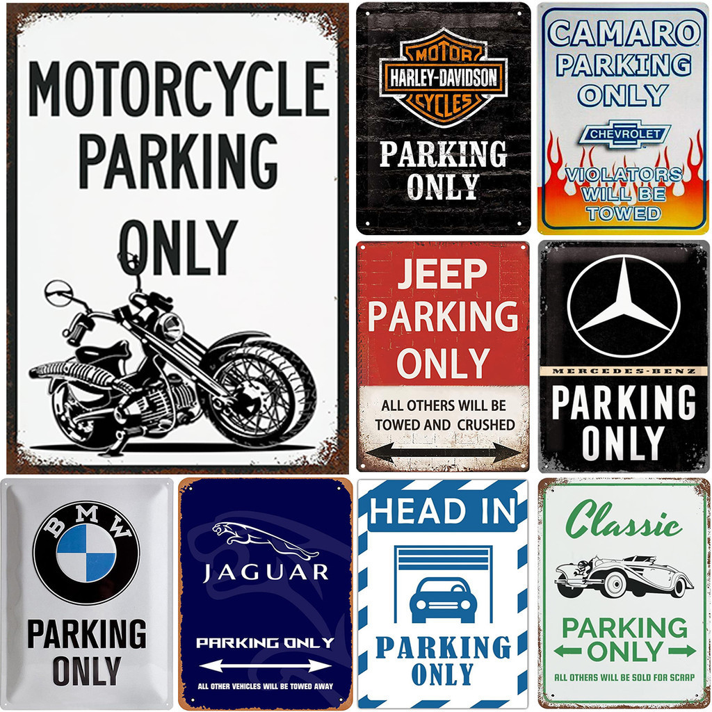 Vintage Motorcycles Metal Tin Signs Race Car Parking Only Warnning ...