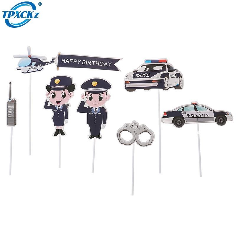 7Pcs/lot Police Cake Toppers Policeman Plane Handcuffs Call Machine ...
