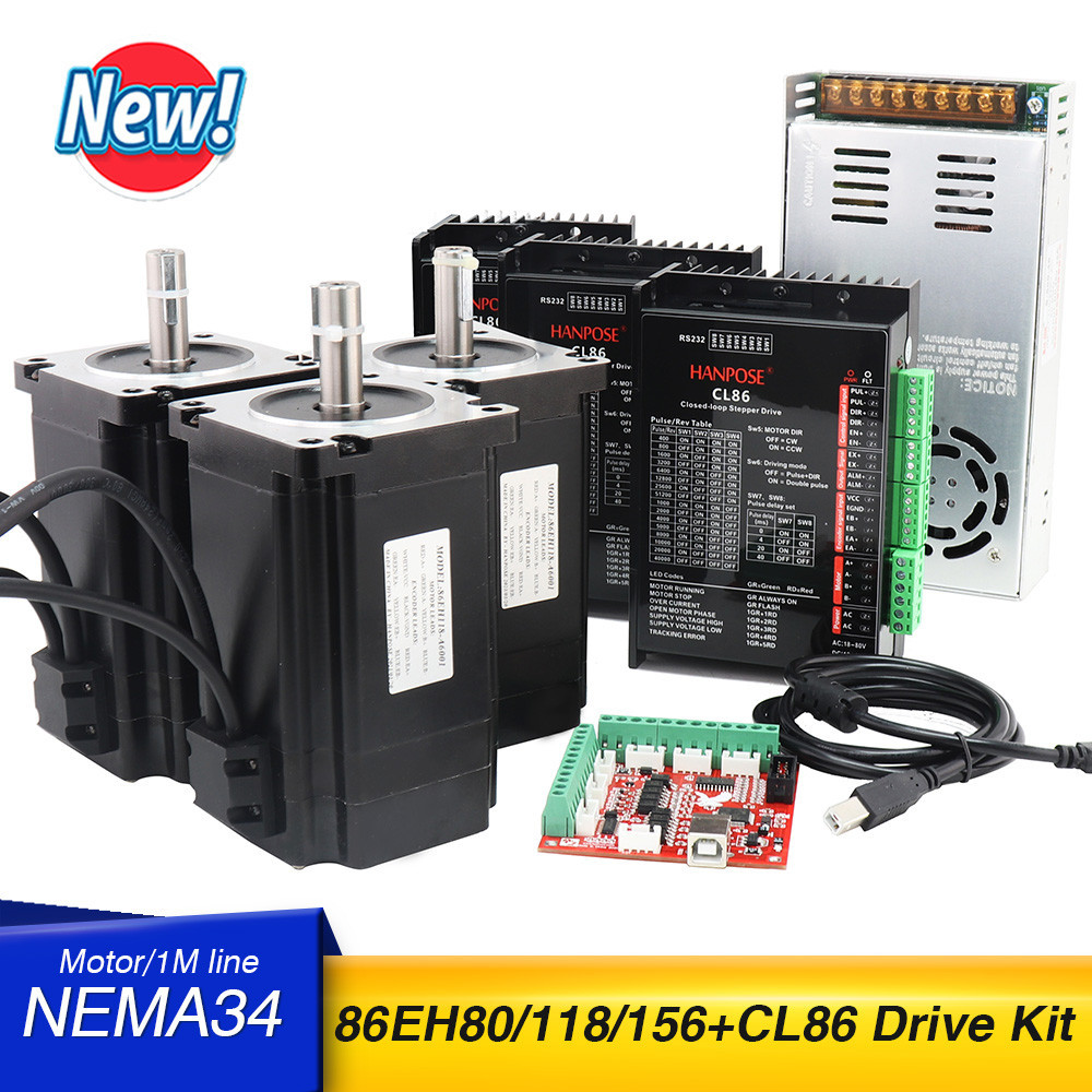 유3 axis cnc kit nema 34 closed loop Stepper Motor 12N 8N 4N + Driver CL86 48V Power Supply+ ...