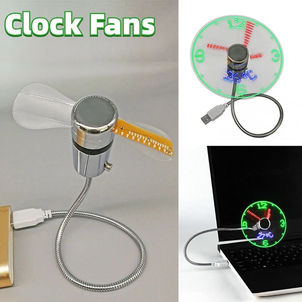 유LED Clock Fan Time Temperature Display Mini Cooling Flashing Fan DC 5V ...