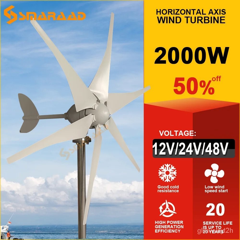 High Power New Energy Wind Generator 2000W Horizontal Turbine Motor ...