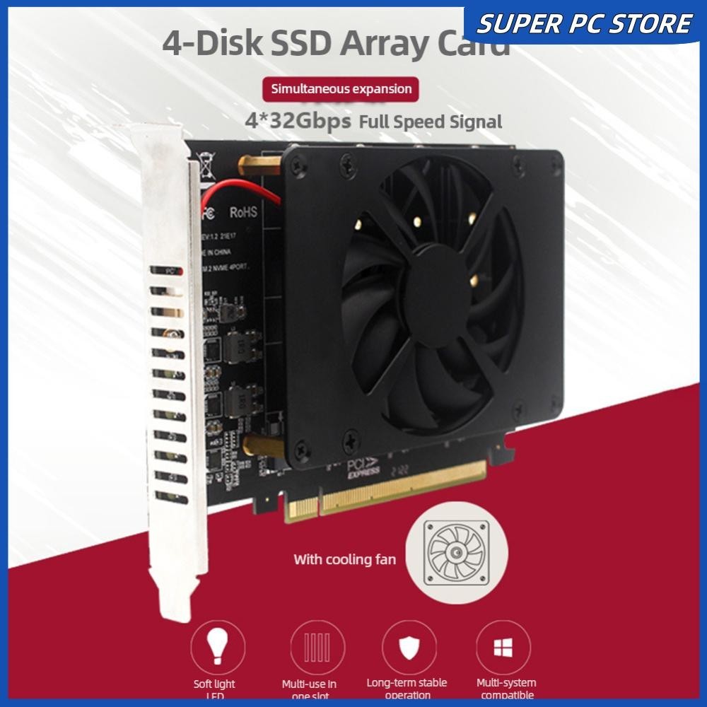 ⚔4 Disk NVME RAID PCI-E X16 Splitter Card with Heat Sink PCIEX16 NVME M ...