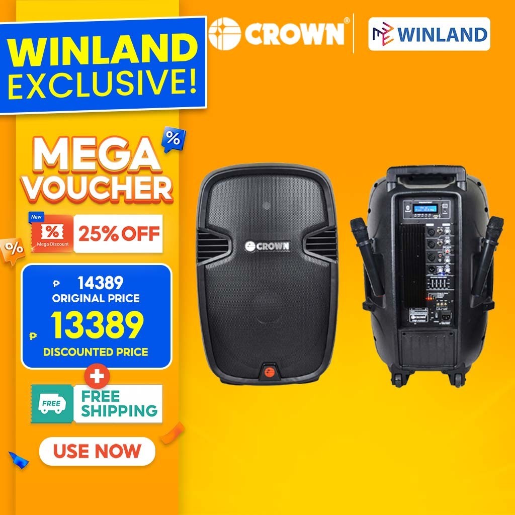 Crown by Winland 1pc 15Inch 2-Way Active Rechargeable Sound System ...