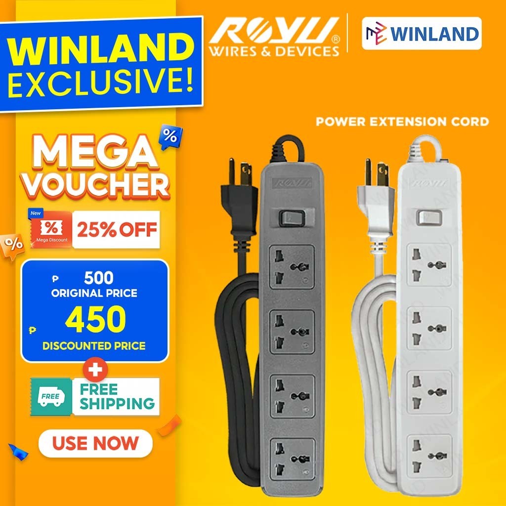 Royu by Winland 4 Outlets 2 Meter Extension Cord Cable Wire Overload ...