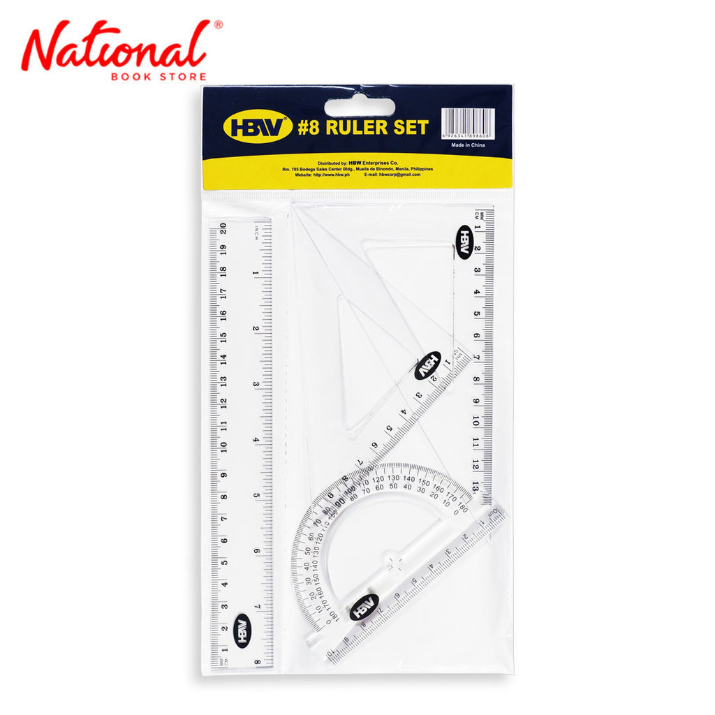 HBW Math Set Clear 1 Protractor 1 Ruler 2 Triangle 8 4's - School ...
