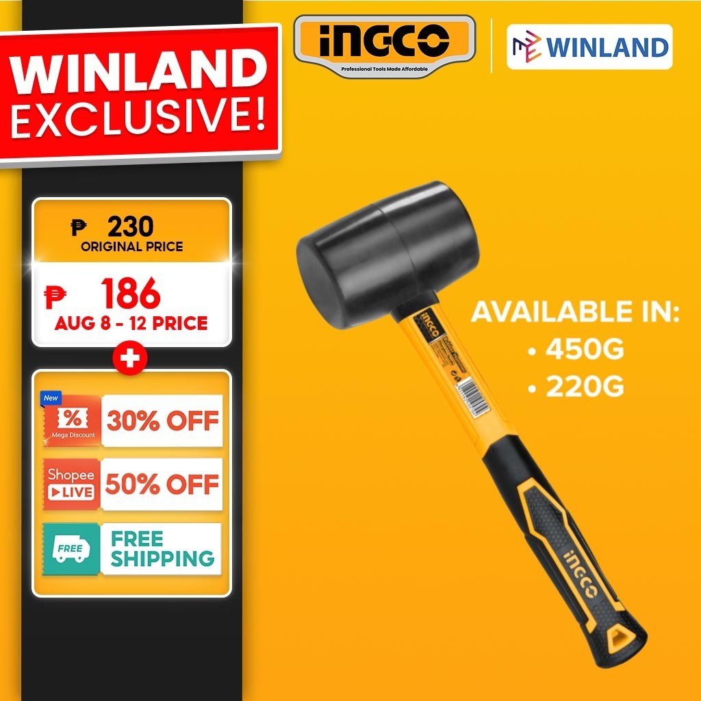 Ingco by Winland Rubber Mallet Hammer Fiberglass Handle Soft Hammer wi ...