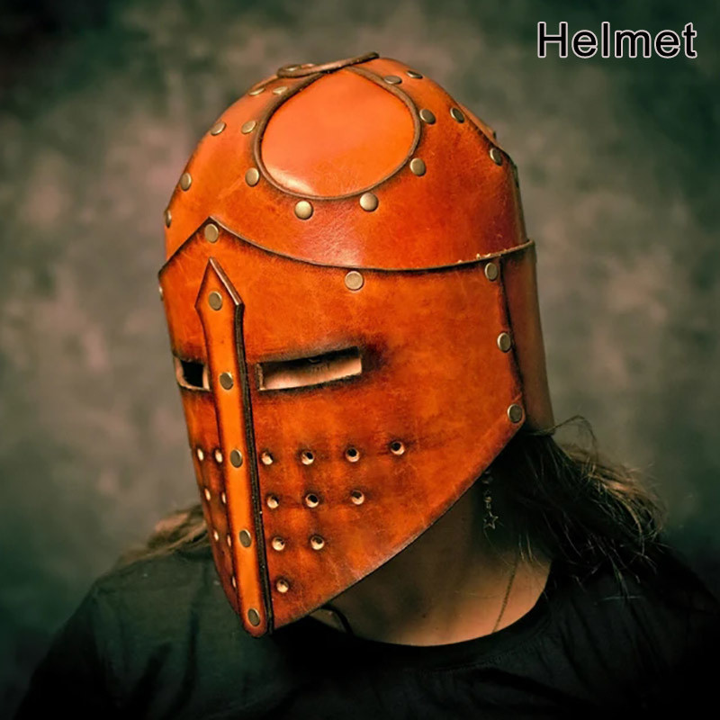 ♥Medieval Knight Templar Crusader Helmet Viking Pirate Warrior Leather ...