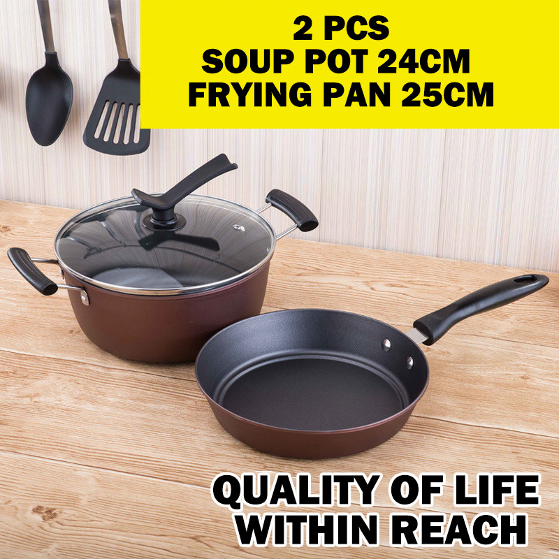 2PCS Cookware Stockpot With Lid Frying Pan Multi-Functional Thickened ...