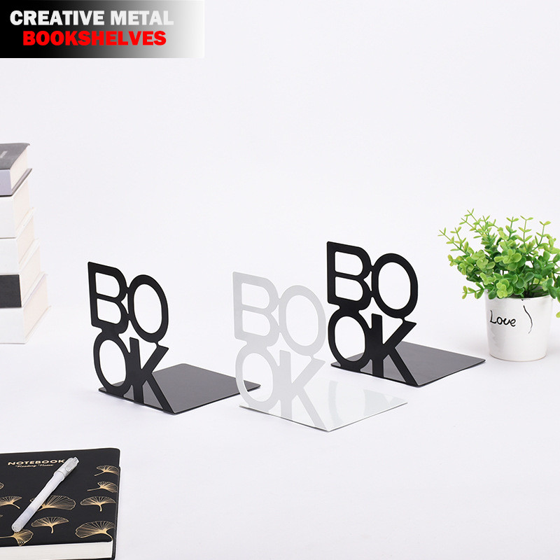 2PCS of Metal Bookends Non-Slip Metal Bookends for Bookshelves Desktop ...