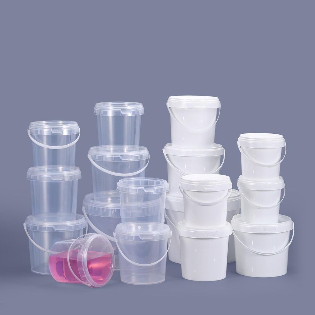 1L Bucket with Seal Clear Storage Plastic Container Pail Canister Food ...