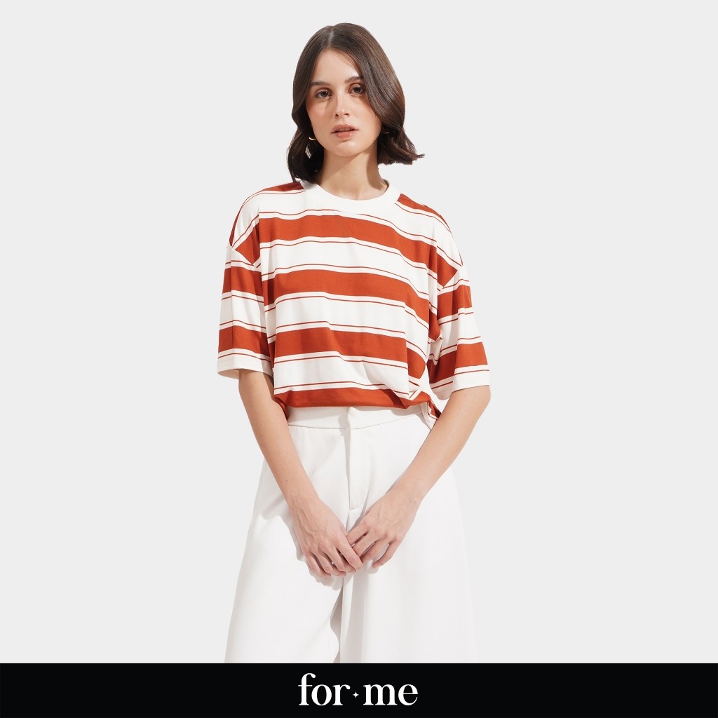 ForMe Striped Boxy Tee T-Shirt for Women (Rust) | Shopee Philippines