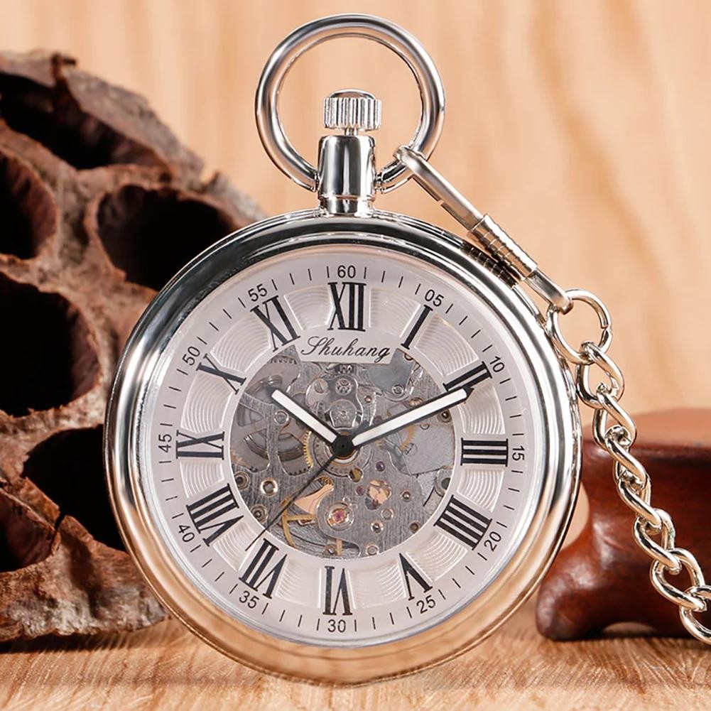 Luxury Vintage Roman Numerals Dial Automatic Mechanical Pocket Watch ...
