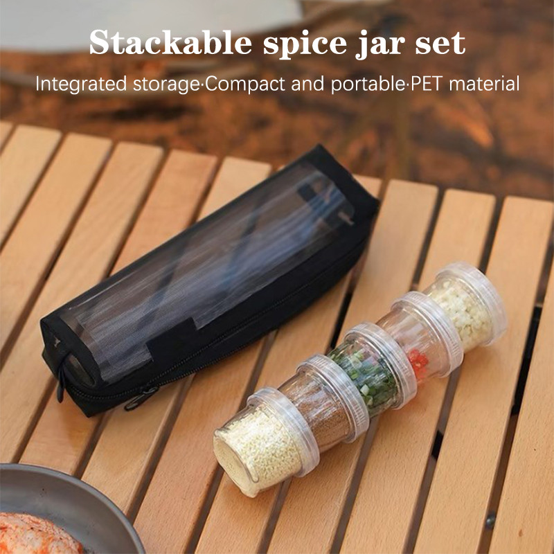 ☁Portable Travel Camping Spice Kit Spice Container Bag with 5 Clear ...
