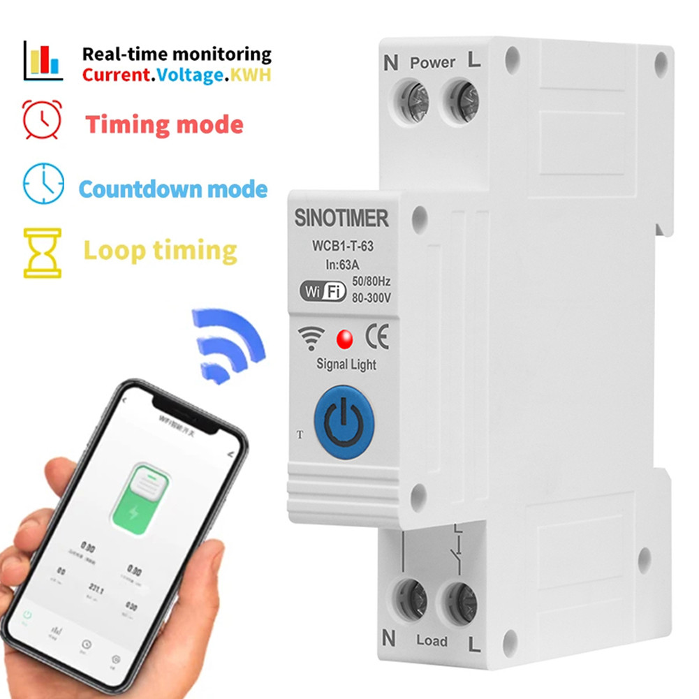 AC80-300V 63A Timer Switch WIFI Smart Circuit Breaker DIN Rail Home ...