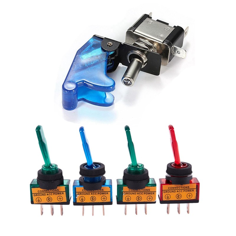 ~1X 12V 20A Car Truck Cover LED Light SPST Toggle Rocker Switch & 4PC ...