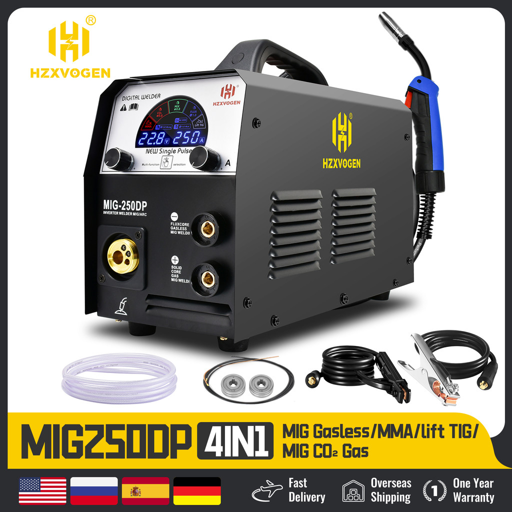 ☆HZXVOGEN 4 In 1 MIG Welders Pulse MIG250DP Gas/Gasless Mig ARC MMA Tig Semi-automatic Welding 9 ...