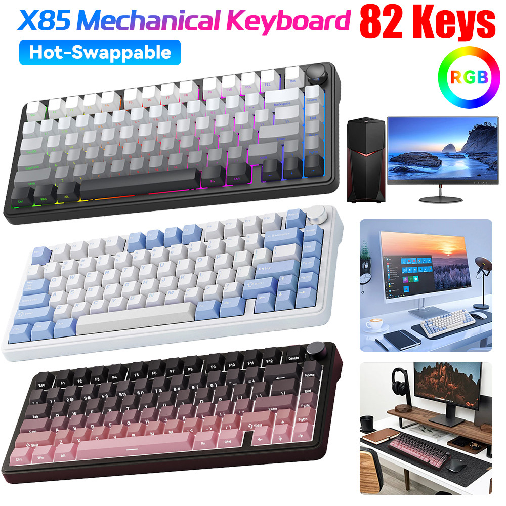 X85 Gaming Keyboard 82 Key Hot-Swappable Mechanical Keyboard with RGB ...