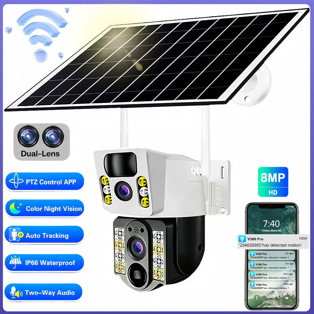 ☁WIFI Solar Camera CCTV 8MP Low Power outdoor Wireless cameras with ...