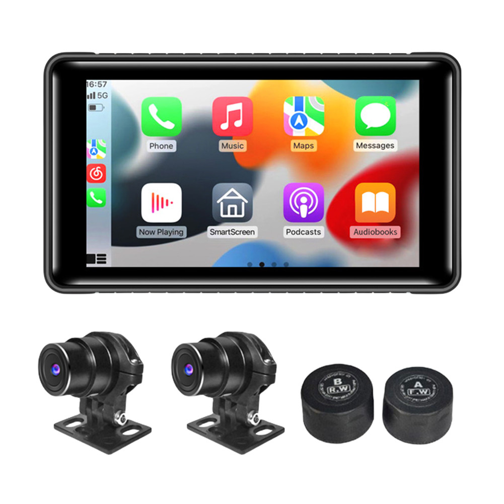 -5 Inch Touch Screen Motorcycle DVR 2K Dual Lens Wireless Carplay ...