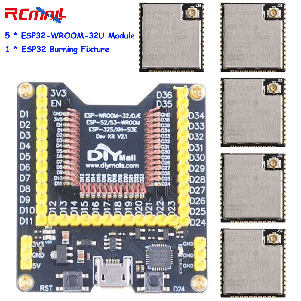 ☌RCmall ESP32-WROOM-32U Wi-Fi BT BLE Module 4MB Flash ESP32-D0WD Core with ESP32-WROOM-32 Burn F ...