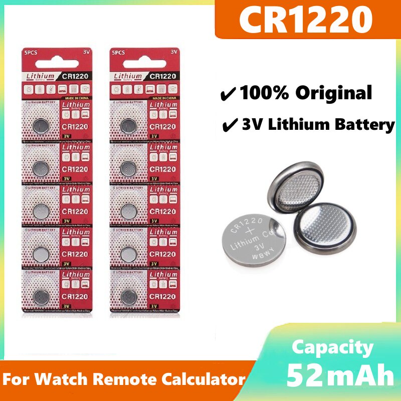 CR1220 Button Coin Cell Battery For Watch Car Remote Key ECR1220 GPCR1220 5012LC 3V CR 1220 ...