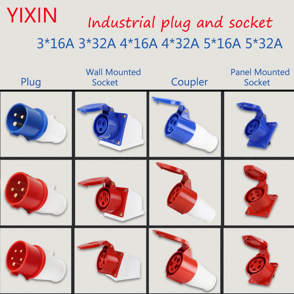 Industrial Plug and Socket 5pin 3core 3P/4P/5P Electrical Connector 16A 32A IP44 Wall Mounted ...