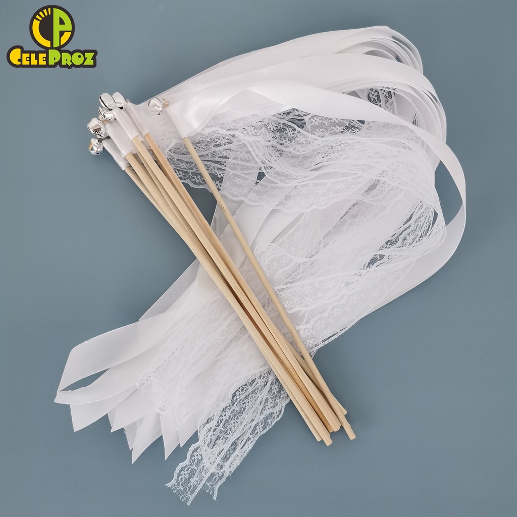 50Pcs White Ribbon Wands Fairy Sticks Wedding Twirling Lace Streamers ...