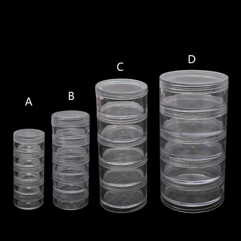 5 Layer Cylinder Stackable Bead Containers Plastic Round Clear Storage ...
