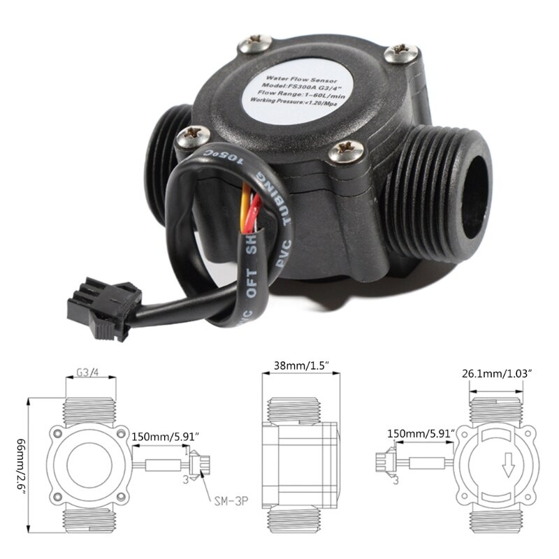 6-Points G3/4 Hall Effect Flow Sensor Turbine Flowmeter 1-60L Water ...