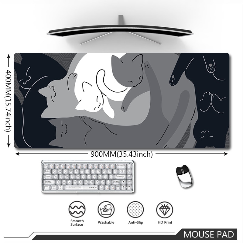 Black And White Large Mouse Pad Cute Cat Mousepad XXL Speed Kawaii ...