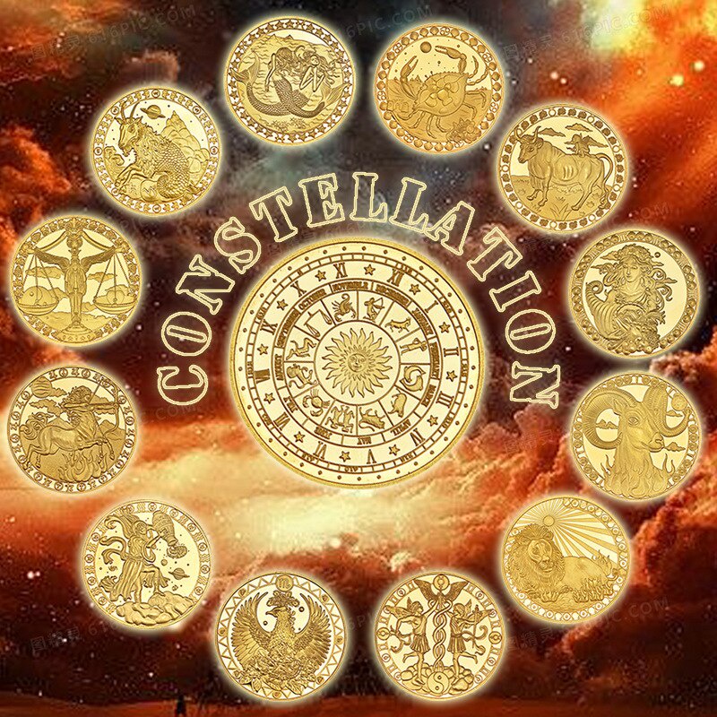 Twelve Constellations Zodiac Coin Lucky Coin Golden Plated Collect ...