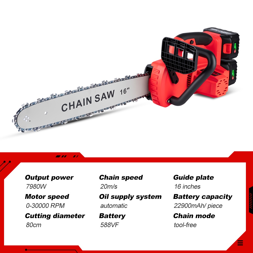 LY Onevan 7980W 16 Inch Cordless Electric Saw Chainsaw Brushless Motor ...