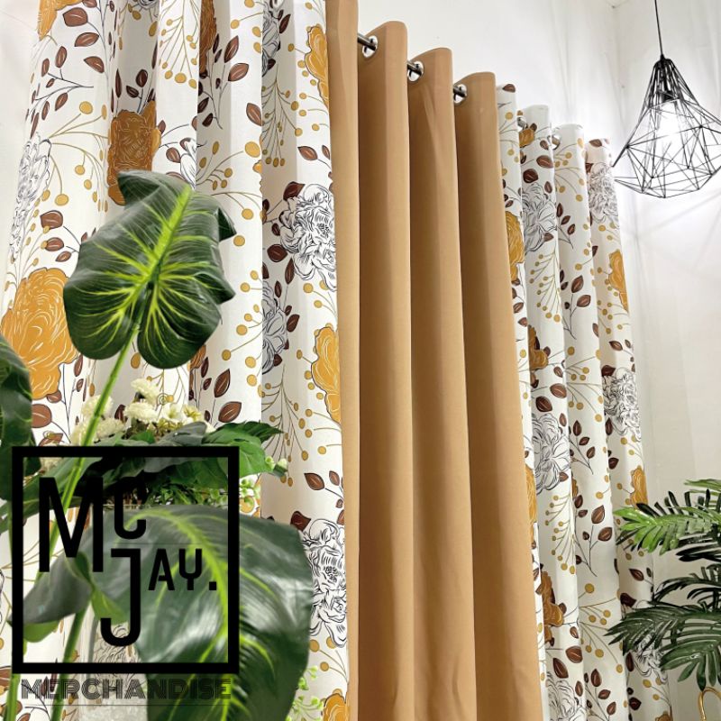 MCJAY - 3in1 Mocha/ Brown Floral Ring Curtain Set (6ft/7ft) - Sold per ...