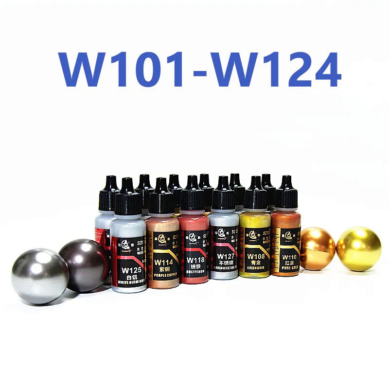 20ML W101-W124 Hobby Water Based Metallic Color Acrylic Paint Coating ...