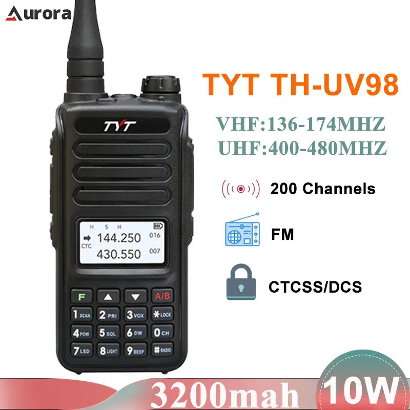 TYT TH-UV98 Walkie Talkie FM Radio 10W 3200mAh Dual Band 136-174MHz/400-480MHz Two Way Radio DOT ...