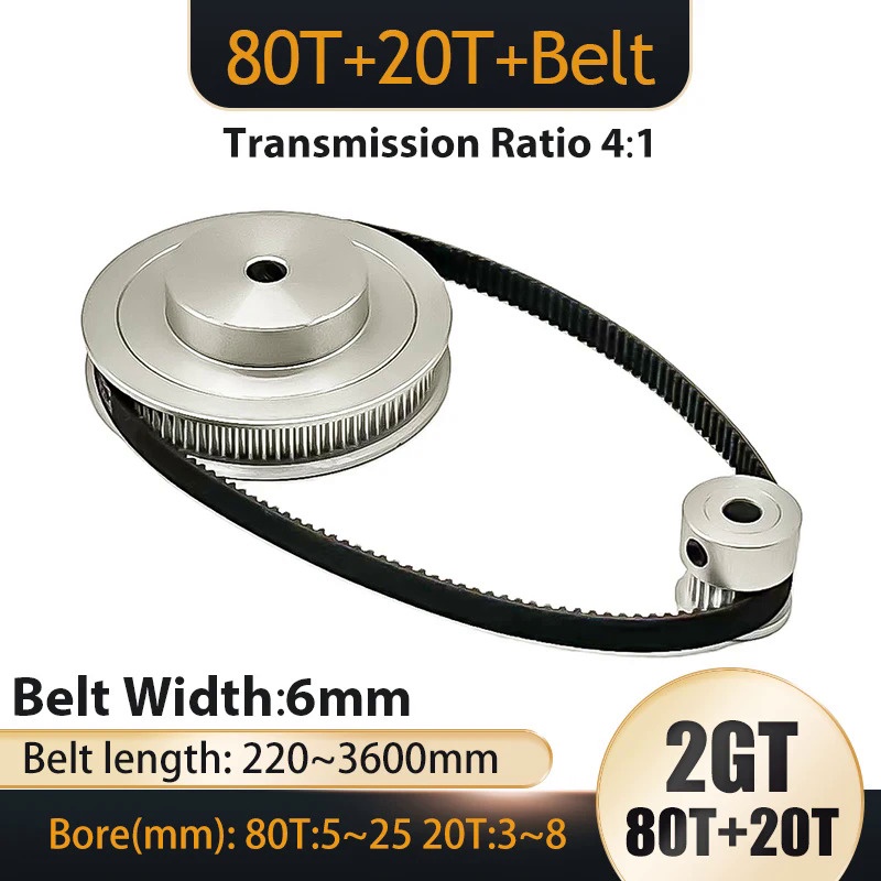 GT2 2M 2GT Timing Pulley 20T 80Teeth Belt Set Bore 3-25mm Width 6mm ...