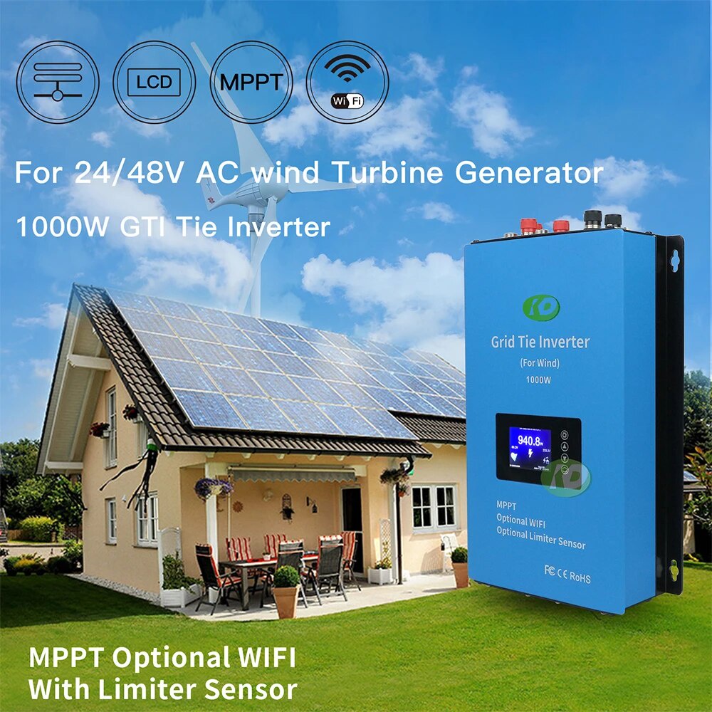 1000W Wind Power MPPT Grid Tie Inverter 24V 48V Pure Sine Wave Inversor ...