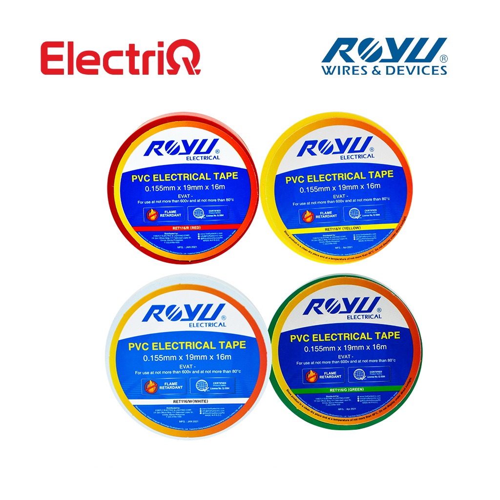 Electriq l Royu PVC Electrical Tape 0.155mm x 19mm x 16mm | Shopee ...