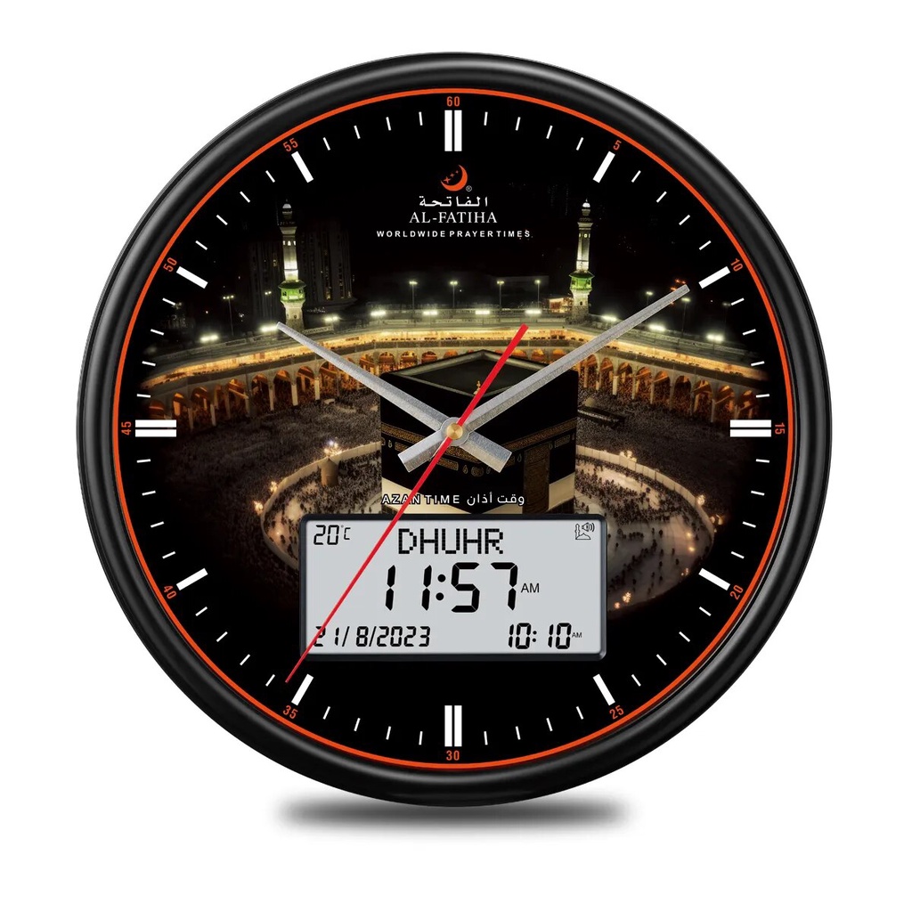Al Fatiha Islamic Prayer Azan Clock Hijri Calendar Qibla Compass Large ...