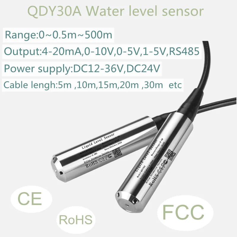 Submersible 0-10V 4-20mA Output Hydrostatic Level Sensor Transmitter DC12-36V Water Tank Liquids ...