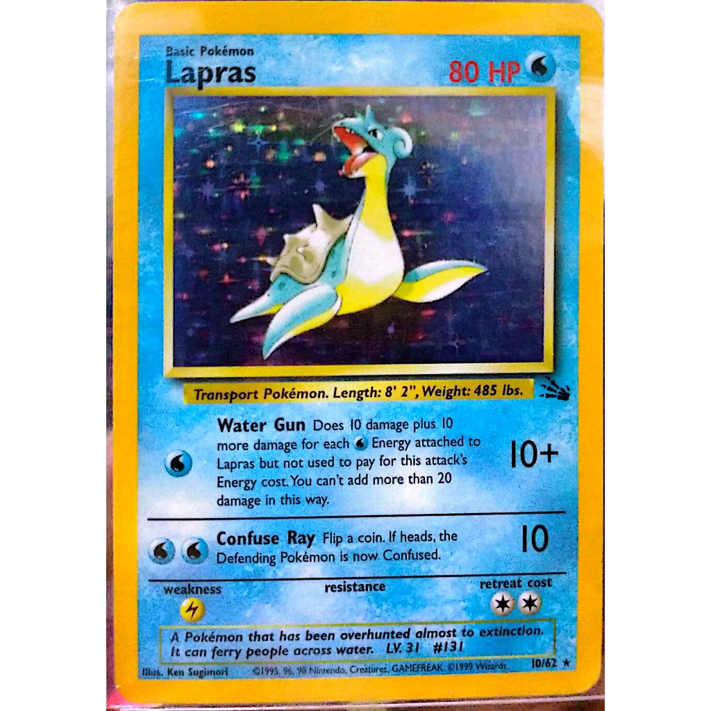 Pokemon TCG Lapras 10/62 Fossil Set Holo Rare Vintage ENG | Shopee ...