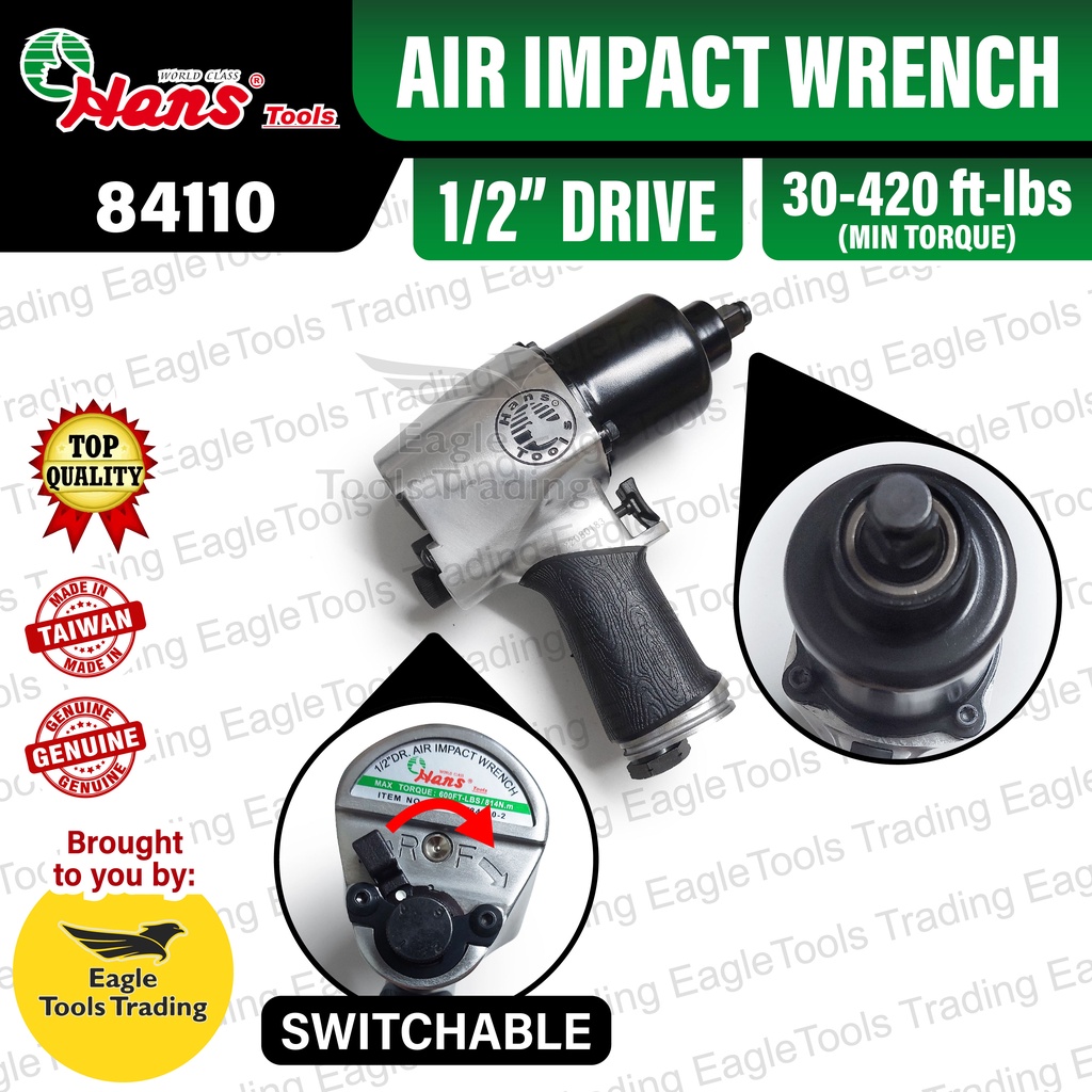 Hans 1/2" Drive Pneumatic Air Impact Wrench | Twin Hammer Mechanism ...