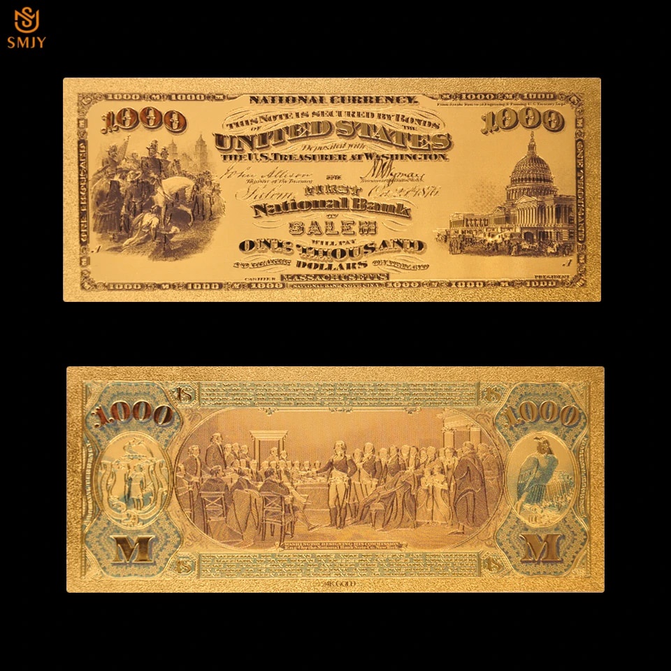 1875 US Souvenir Gold Banknote $1000 Dollar Color Gold Plated Money ...